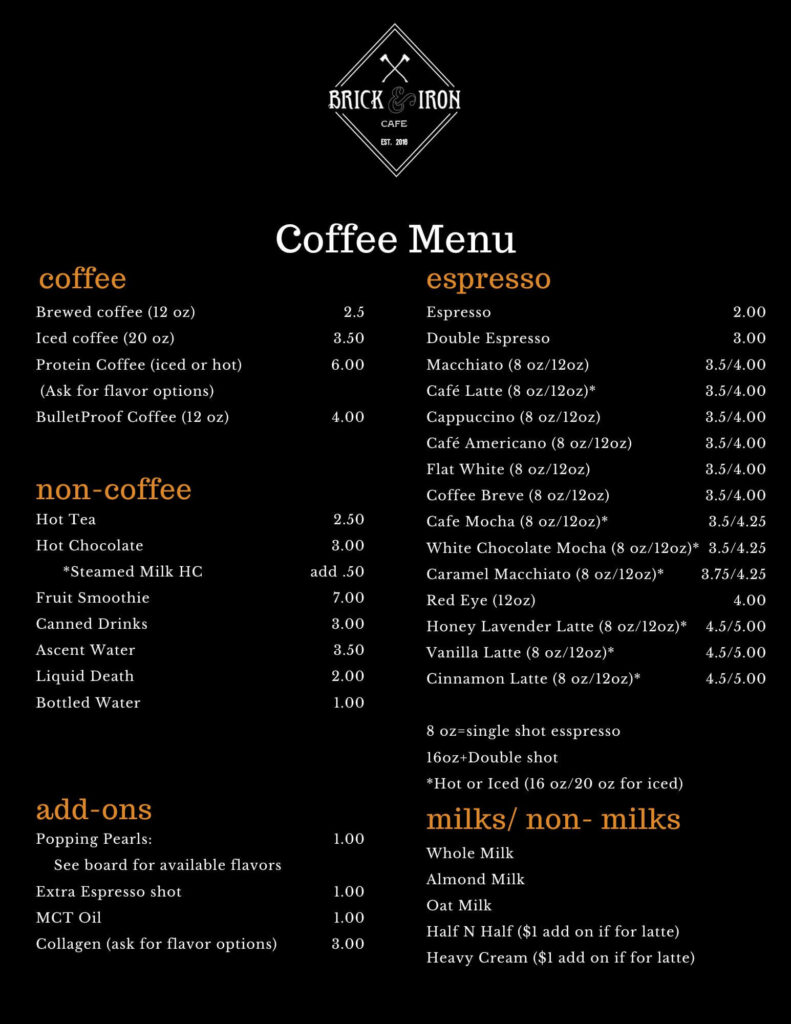 Menu – Brick and Iron Cafe